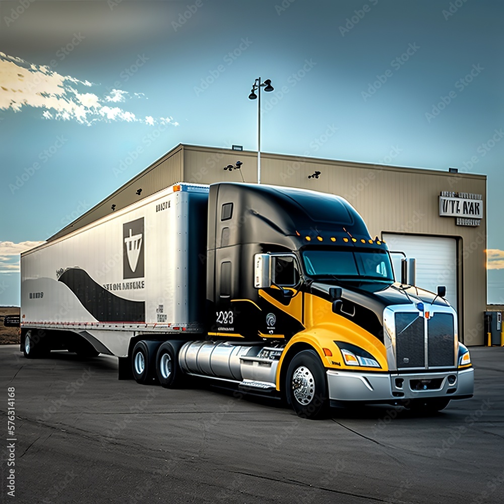 Large Semi Tractor-Trailer Delivery Truck at the Opening of a ...