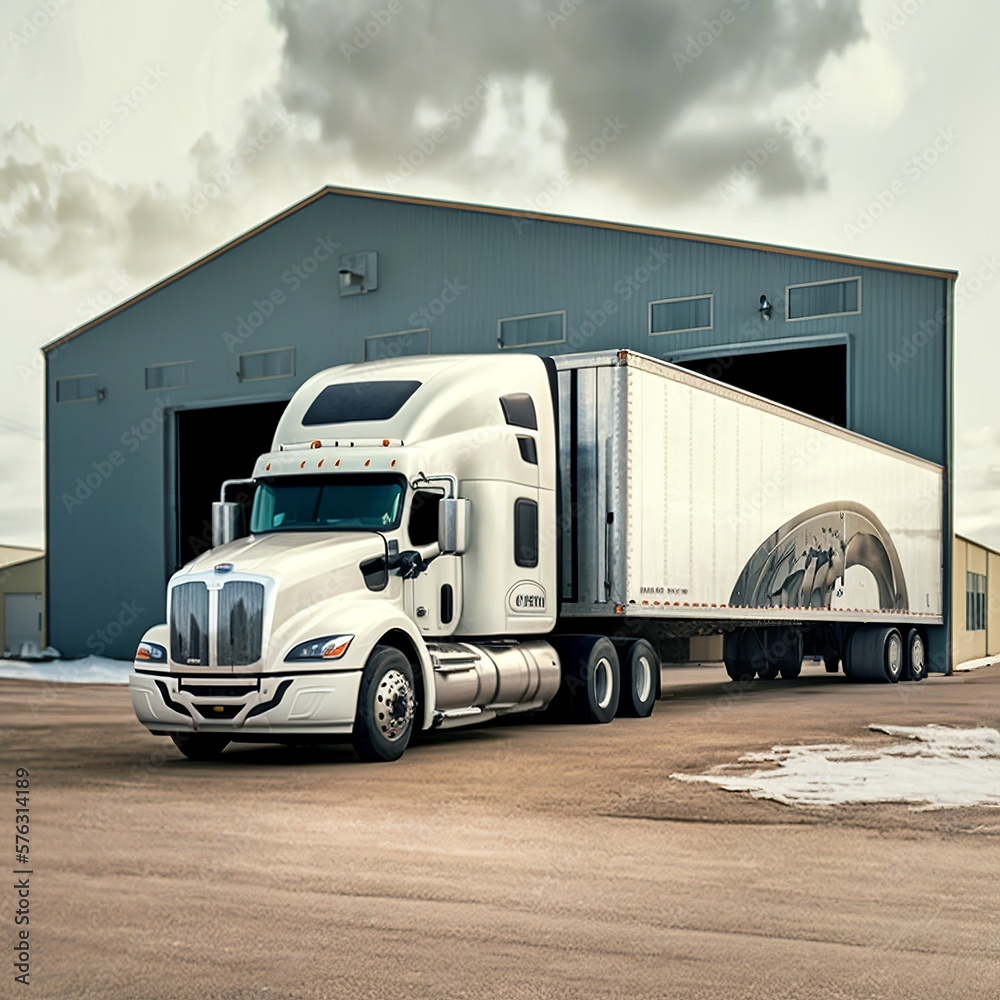 Large Semi Tractor-Trailer Delivery Truck at the Opening of a ...