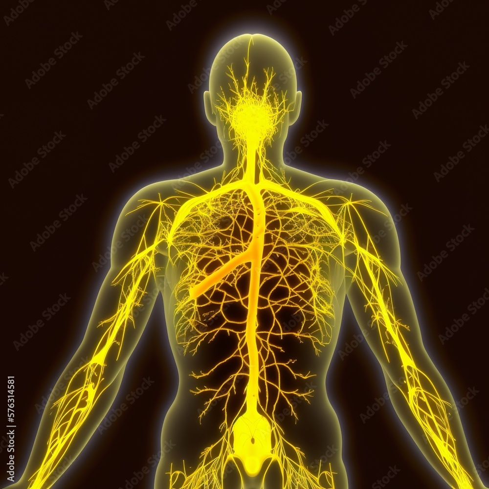 nerve fiber, neural network, yellow line, human body medicine black ...