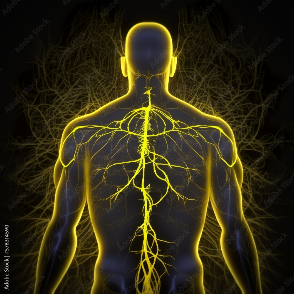 nerve fiber, neural network, yellow line, human body medicine black ...