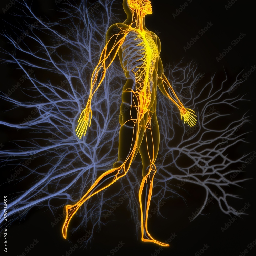 nerve fiber, neural network, yellow line, human body medicine black ...