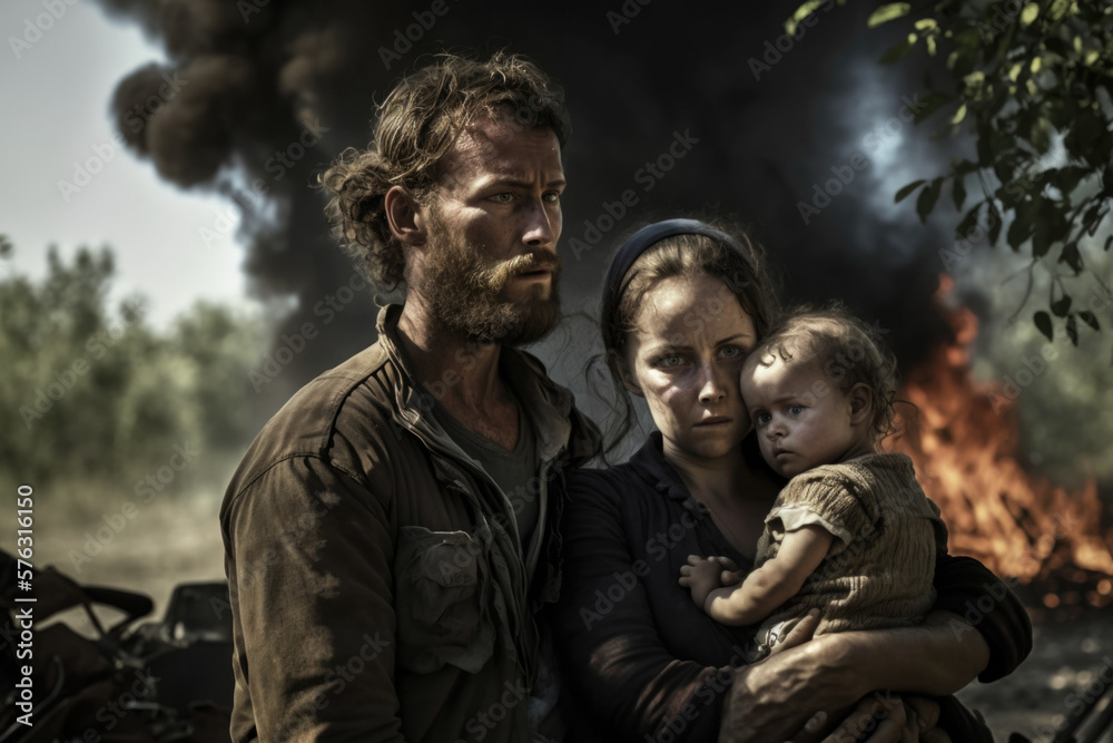 Surviving War and Finding Strength: Refugees Couple Holding a Baby at ...