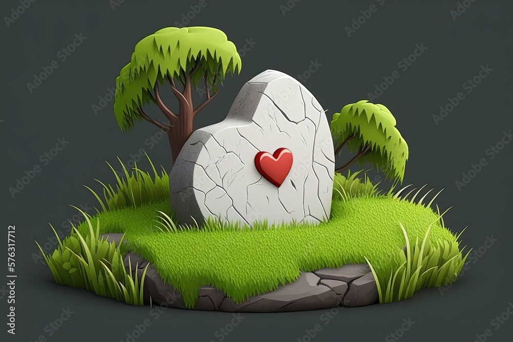 Sympathetic funeral heart made of stone placed under a tree. Wild ...