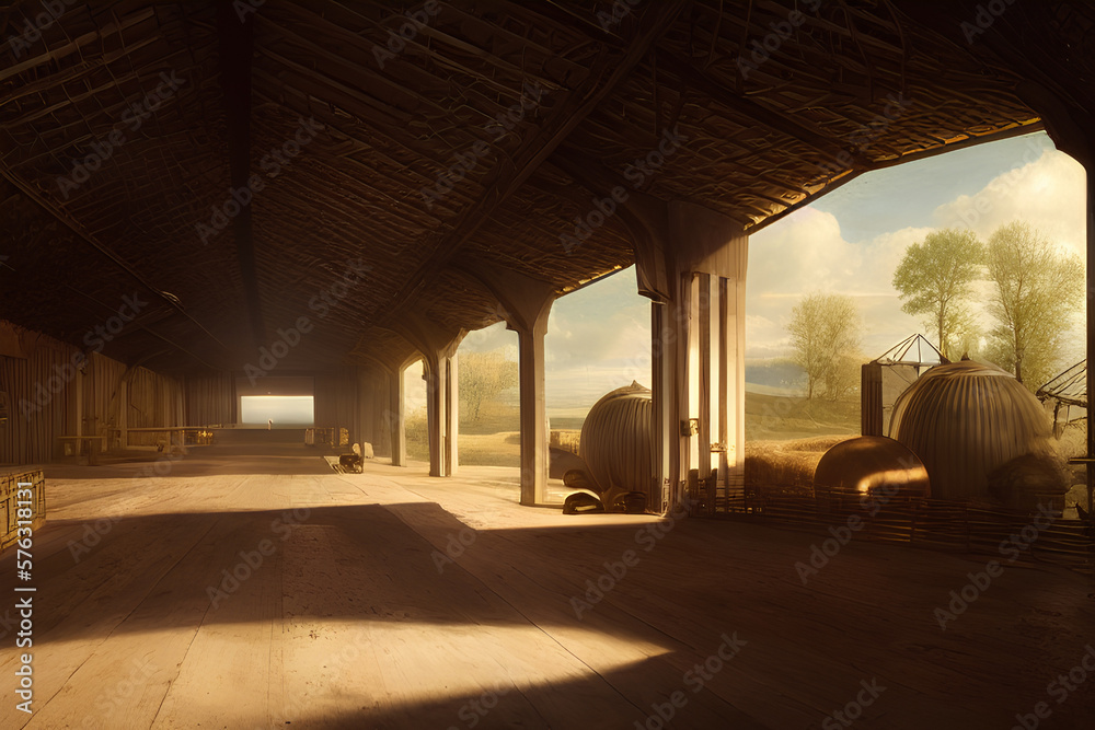 Inside view of a barn interior the farm created with Generative AI ...