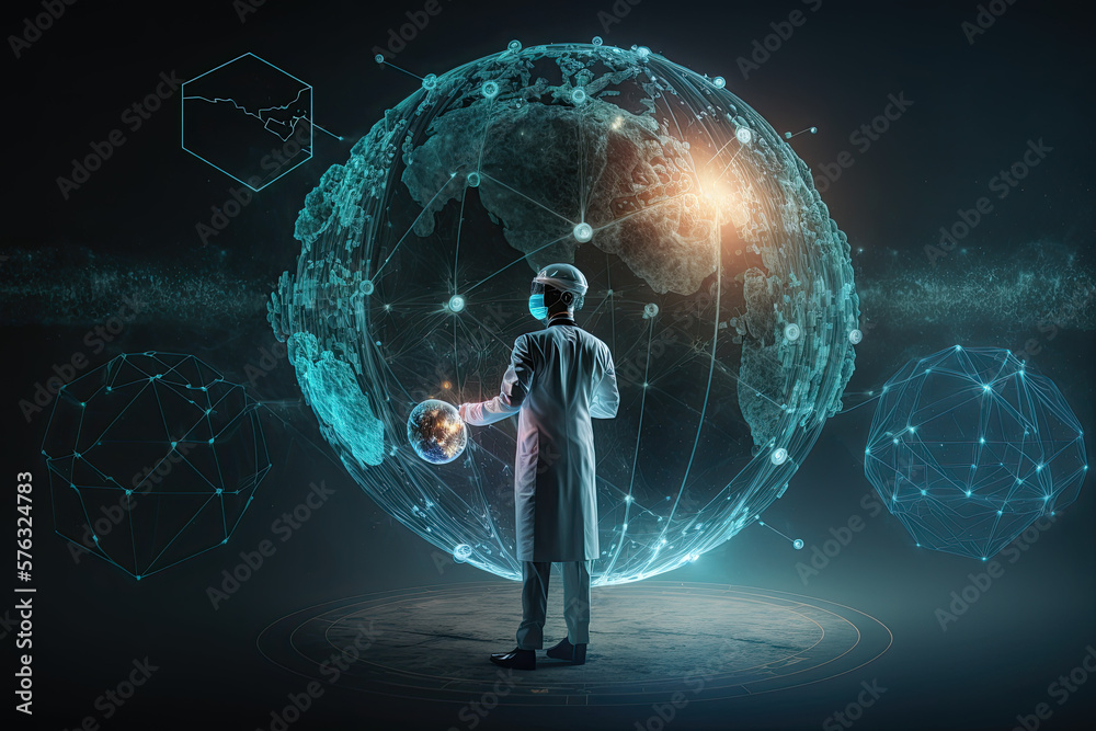 Global doctor wearing a mask to study disease control, covid, pandemic ...