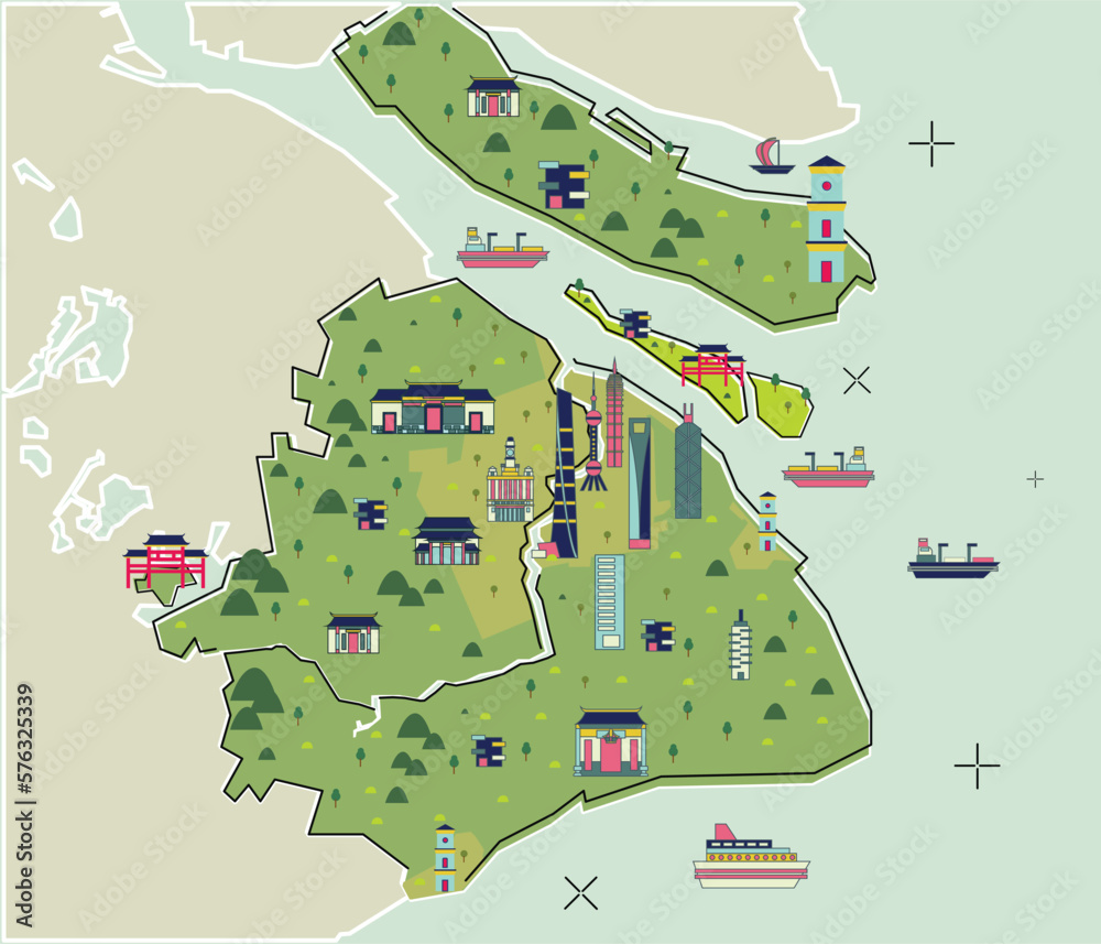 Shanghai Maps design this is a map design of shanghai city with a flat ...
