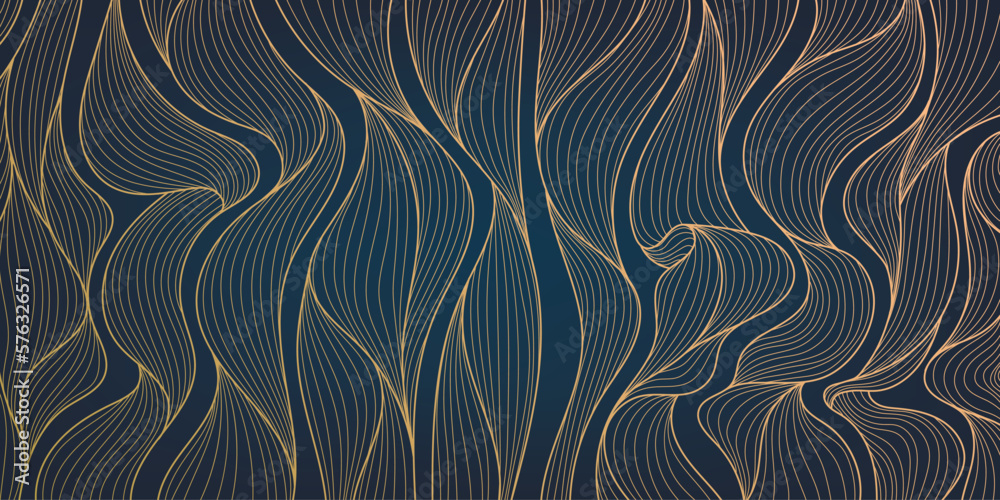 Vector abstract luxury golden wallpaper, wavy line art background ...