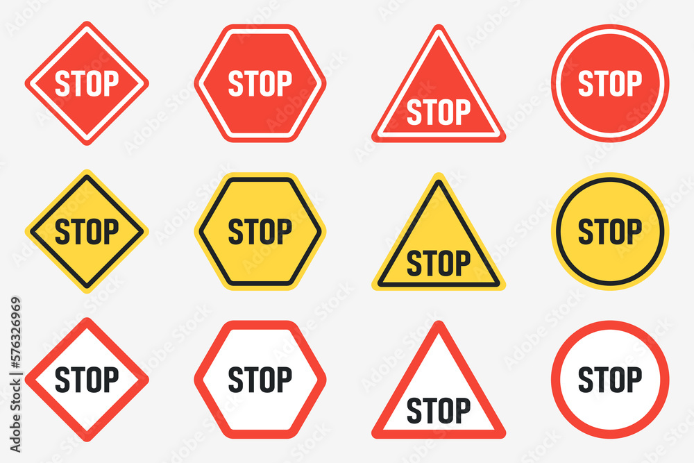 Exclamation mark of warning attention icon. Caution sign collection ...
