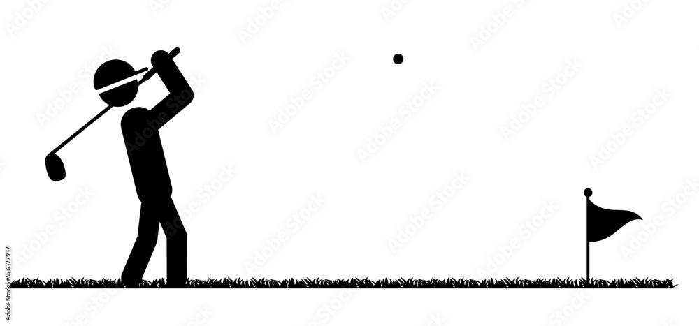 Stickman, stick figure man with golf stick. Golf player and golf course ...