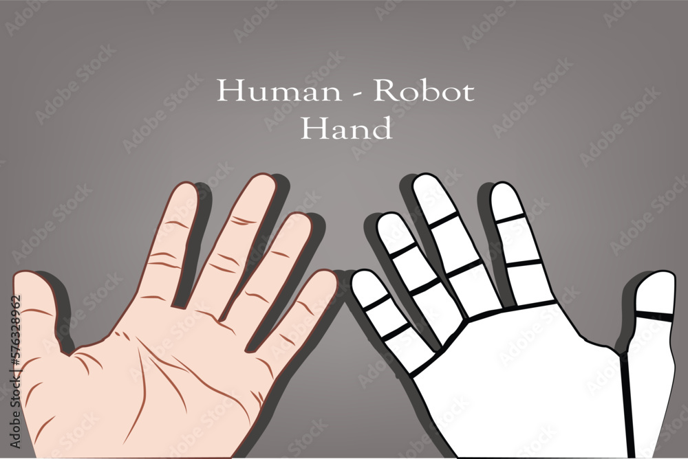 Comparison theme: Human vs Robot hand, a spare of medical technology to ...