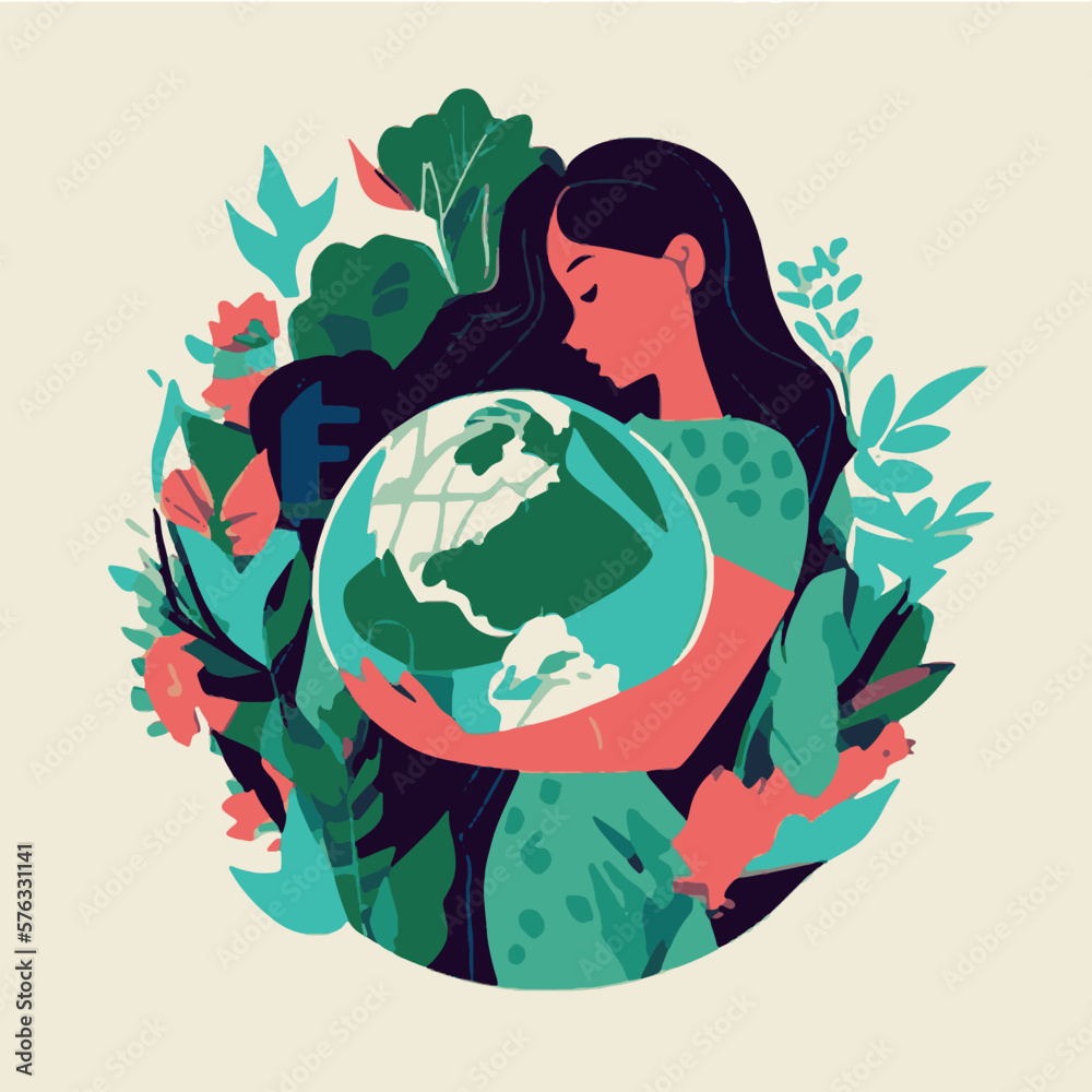 The woman hugs the earth. Environmental concept. Vector illustration ...