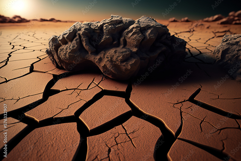 Dry and cracked land. Effects of climate change such as desertification ...