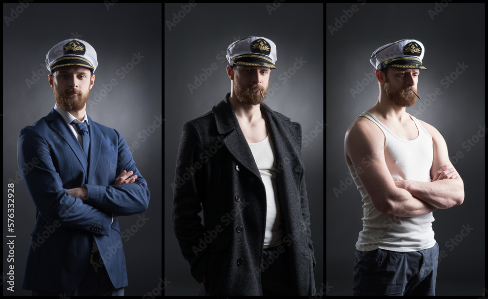 Foto Stock Portrait of a handsome sailor over black background ...