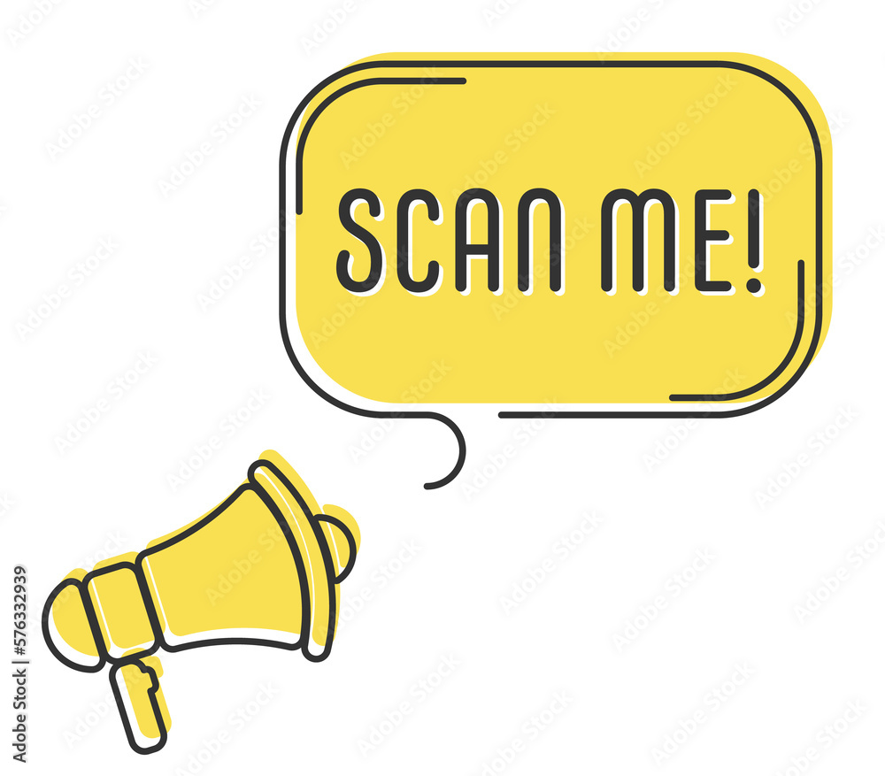 Speech bubble with megaphone, message, text scan me. Megaphone ...