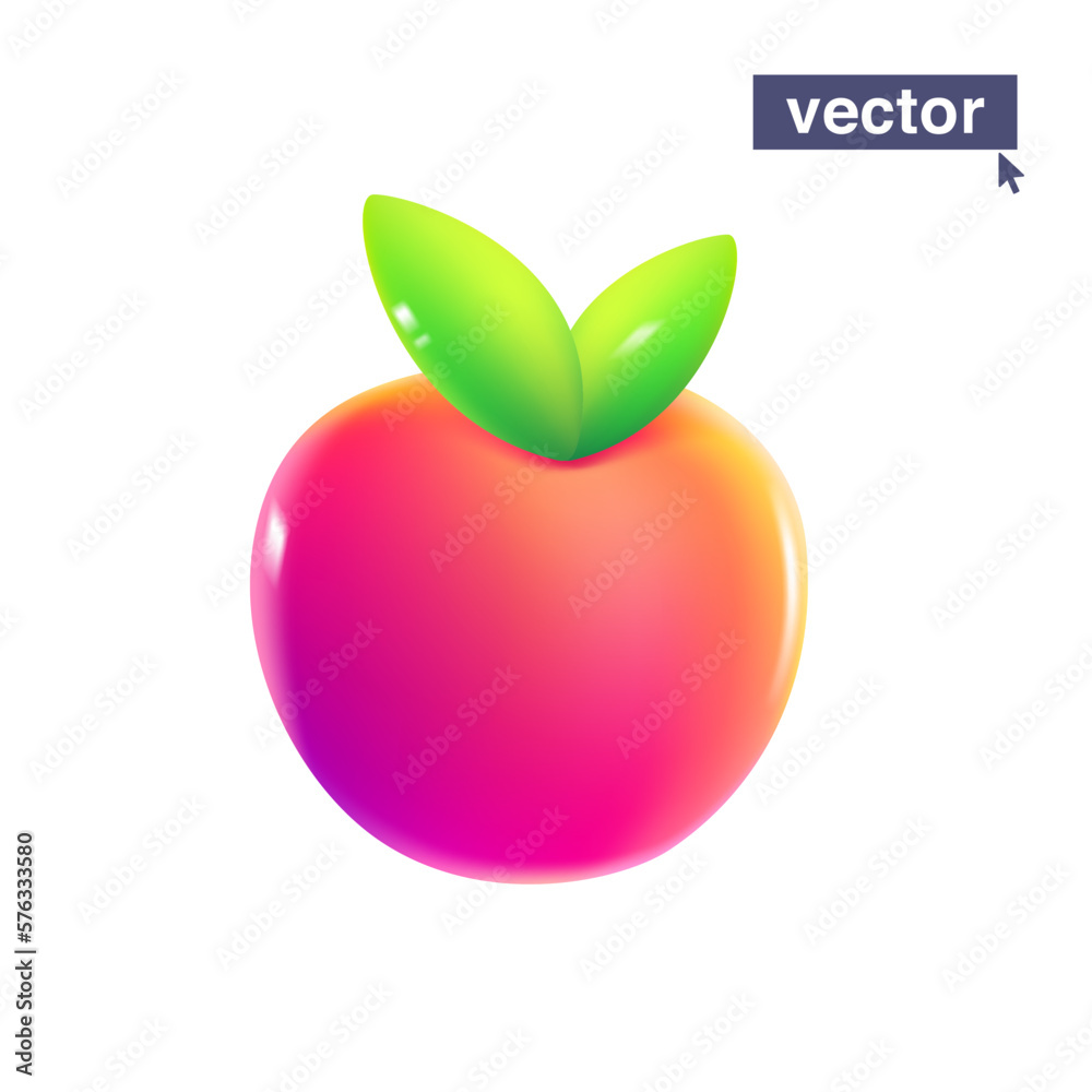 Vecteur Stock Red apple with green leaf, juicy vector emoji ...