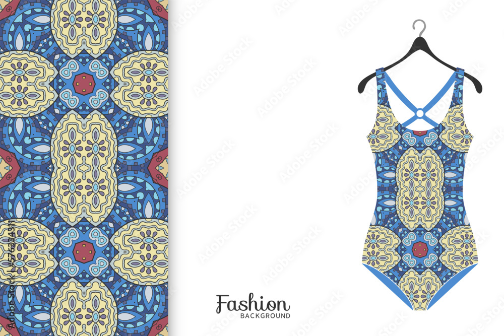 Vector fashion illustration, summer time background. Women's swimsuit ...