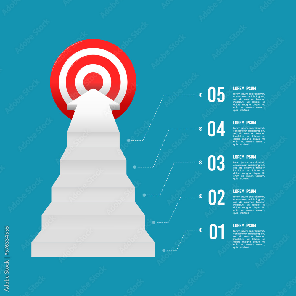 Infographic Arrow Ladder 5 Steps to Success. Vector illustration. Stock ...