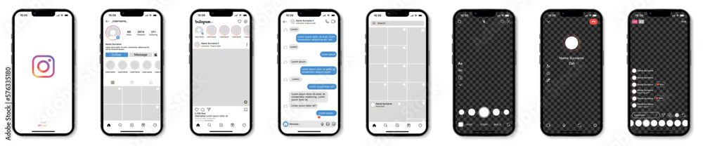 Instagram screen mockup set. Instagram social media template and ...