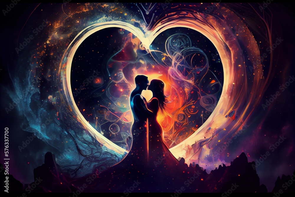 Magical Love In Unverse Between Woman And Man. Generative AI Stock ...
