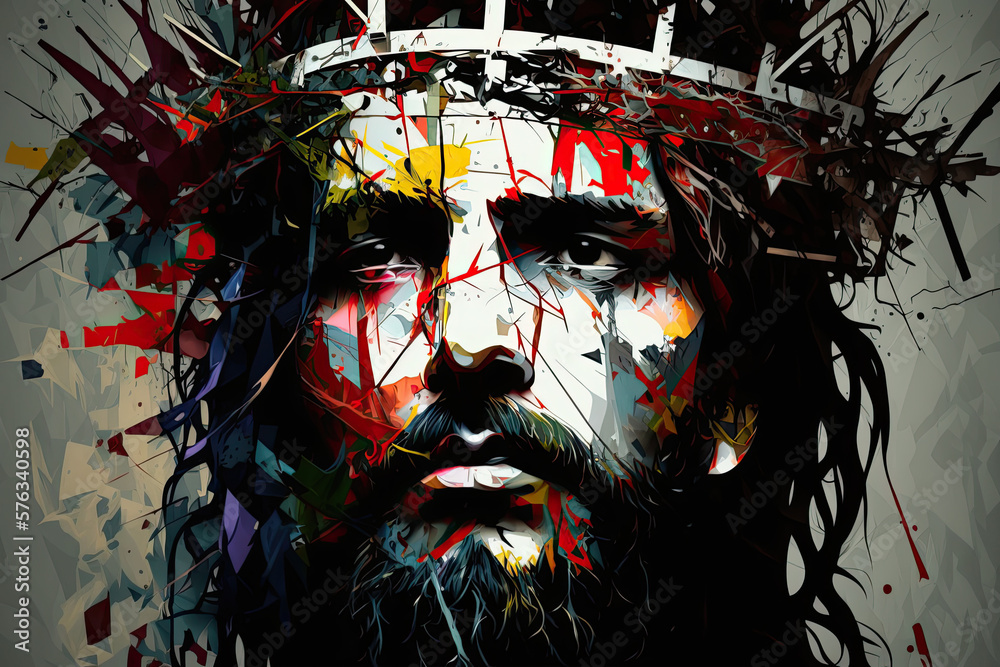 Abstract portrait of Jesus Christ wearing a crown of thorns ...