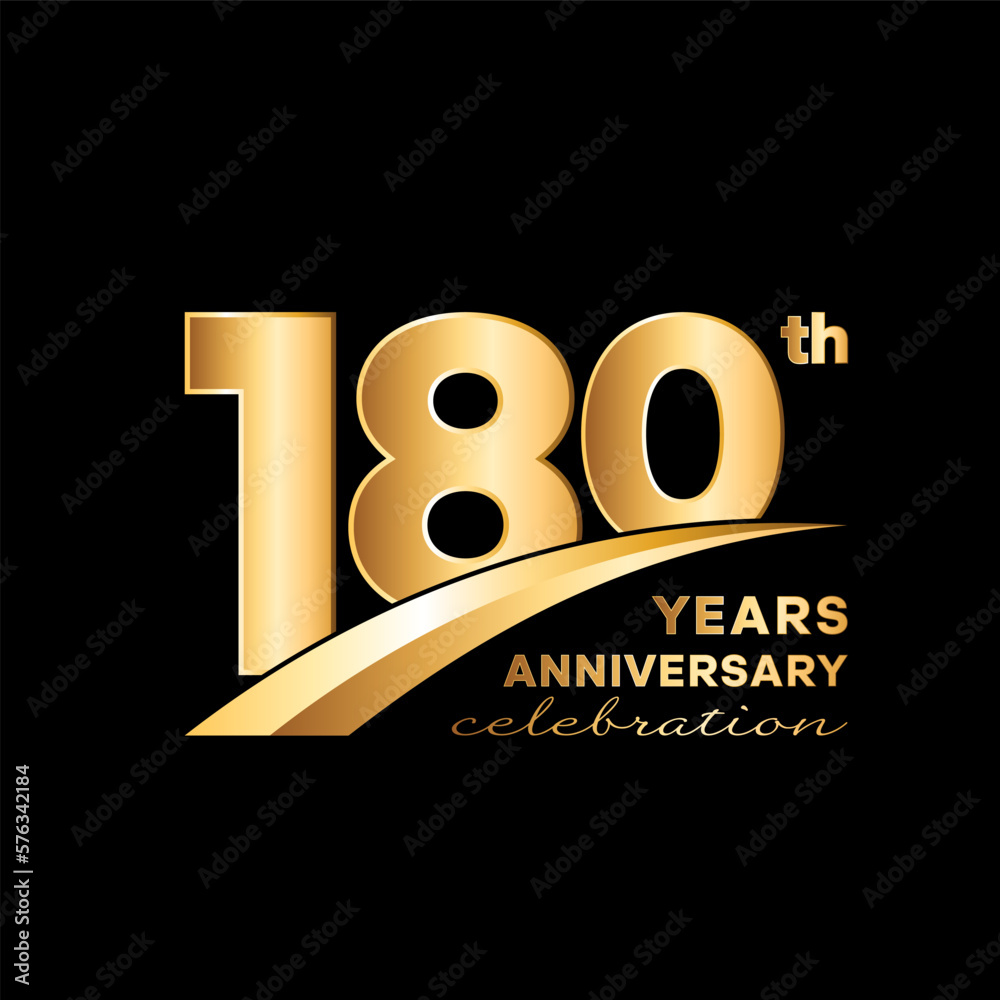 180th Anniversary design with golden number and text isolated on black ...