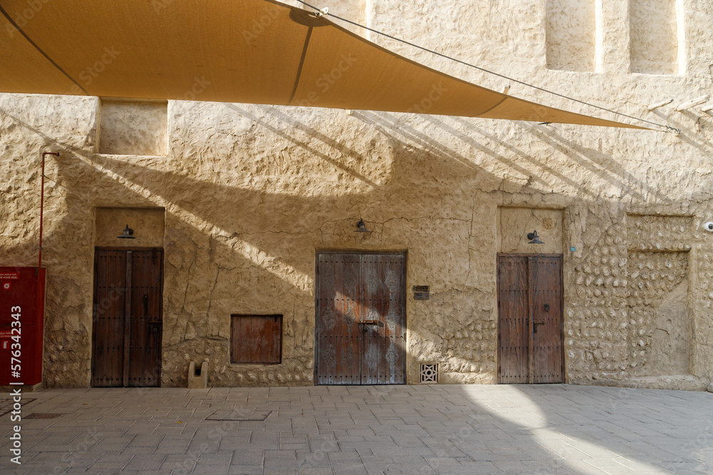 Dubai, UAE. Buildings and houses of traditional historical architecture ...