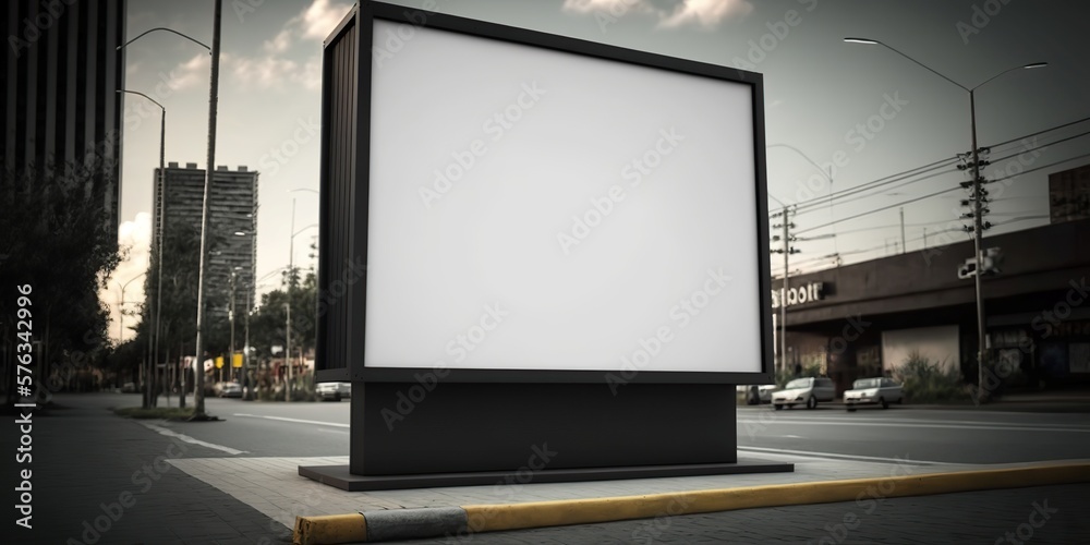 Big neon box mockup on the parking lot, for advertising concept ...