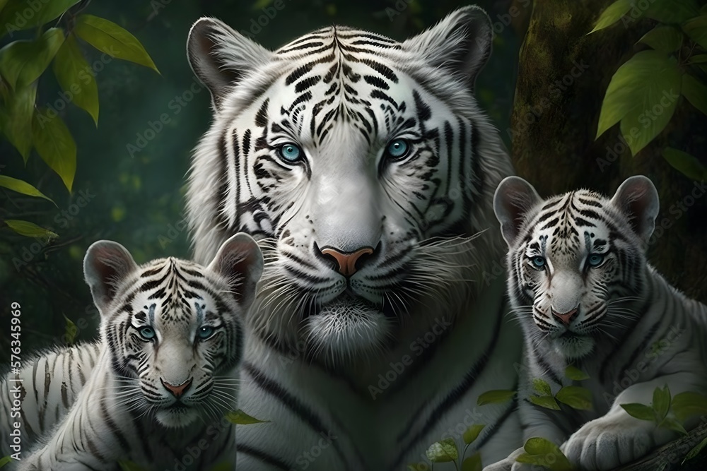 Wallpaper Illustration and background of tiger mother and her cub ...