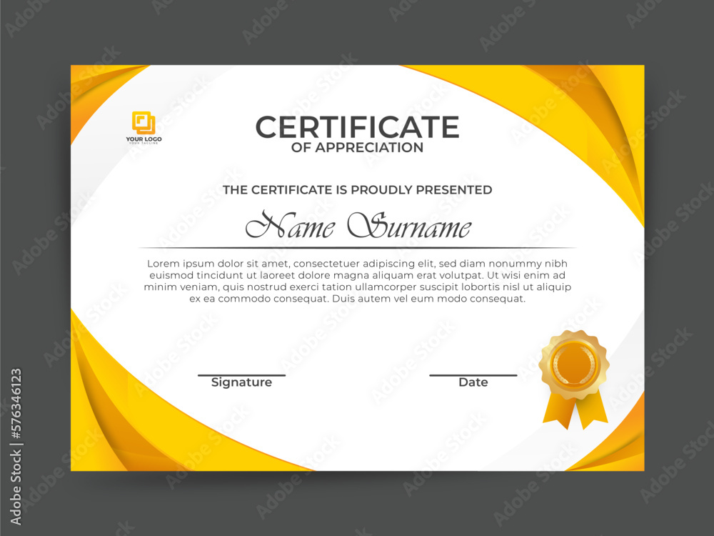 Elegant modern yellow certificate design Stock Vector | Adobe Stock