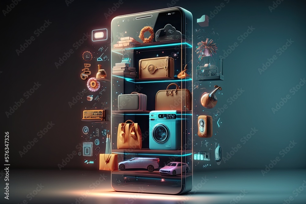 Futuristic online shopping technology digital payment from mobile phone ...