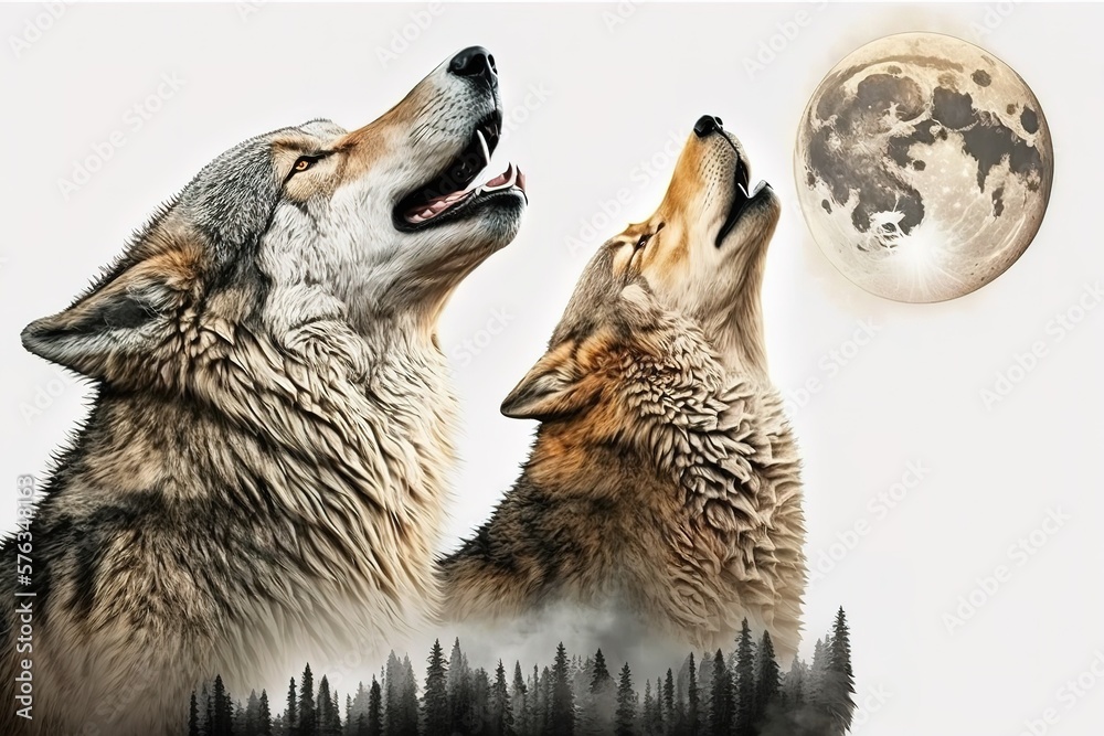 howling wolf and she-wolf isolated on white background Stock ...