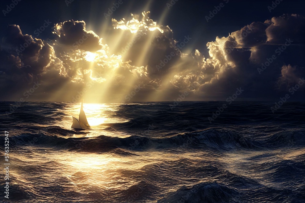 Ocean illustration sea art spiritual artwork light rays waves religion ...