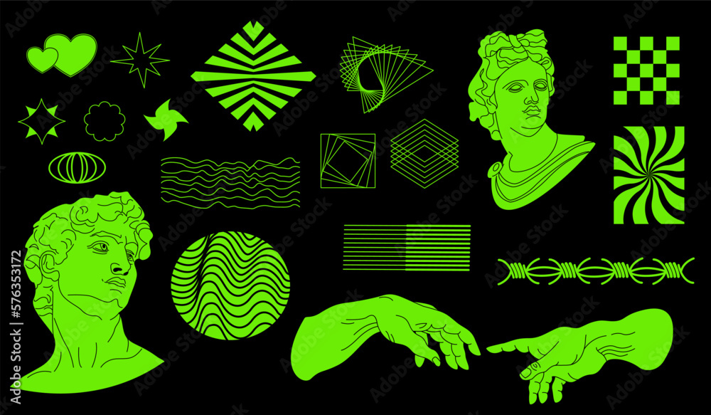 Neon Acid Sticker Pack. Greek sculpture, surreal elements, modern ...