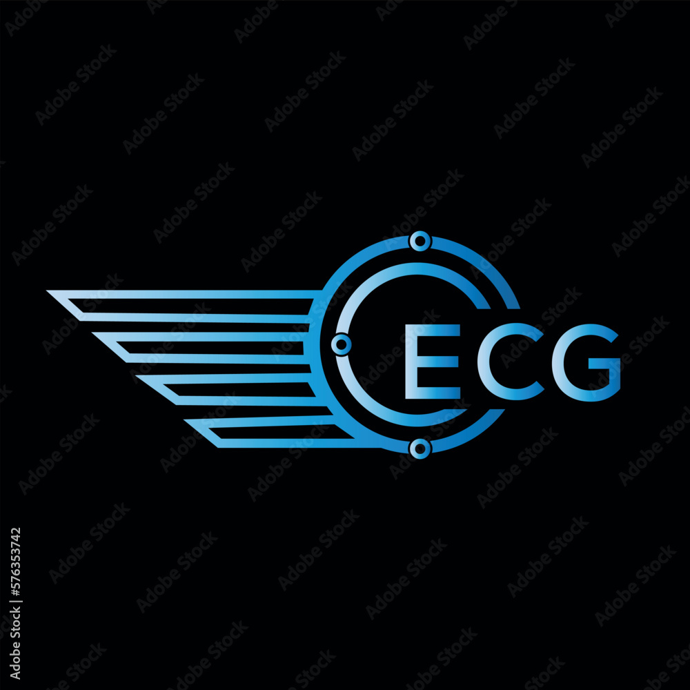 Vettoriale Stock ECG logo, letter logo. ECG blue image on black ...