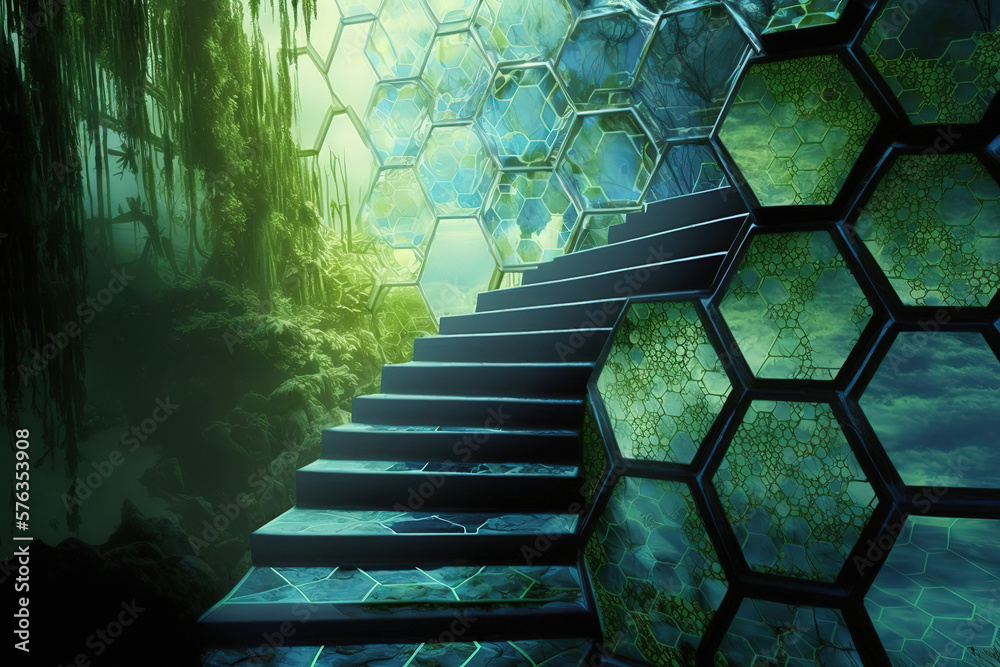 Hexagon Honeycomb Futuristic Fantasy Stair Background Wallpaper ...
