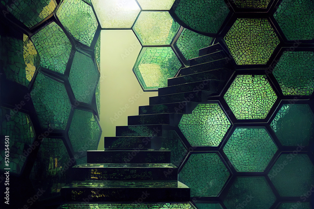 Hexagon Honeycomb Futuristic Fantasy Stair Background Wallpaper ...