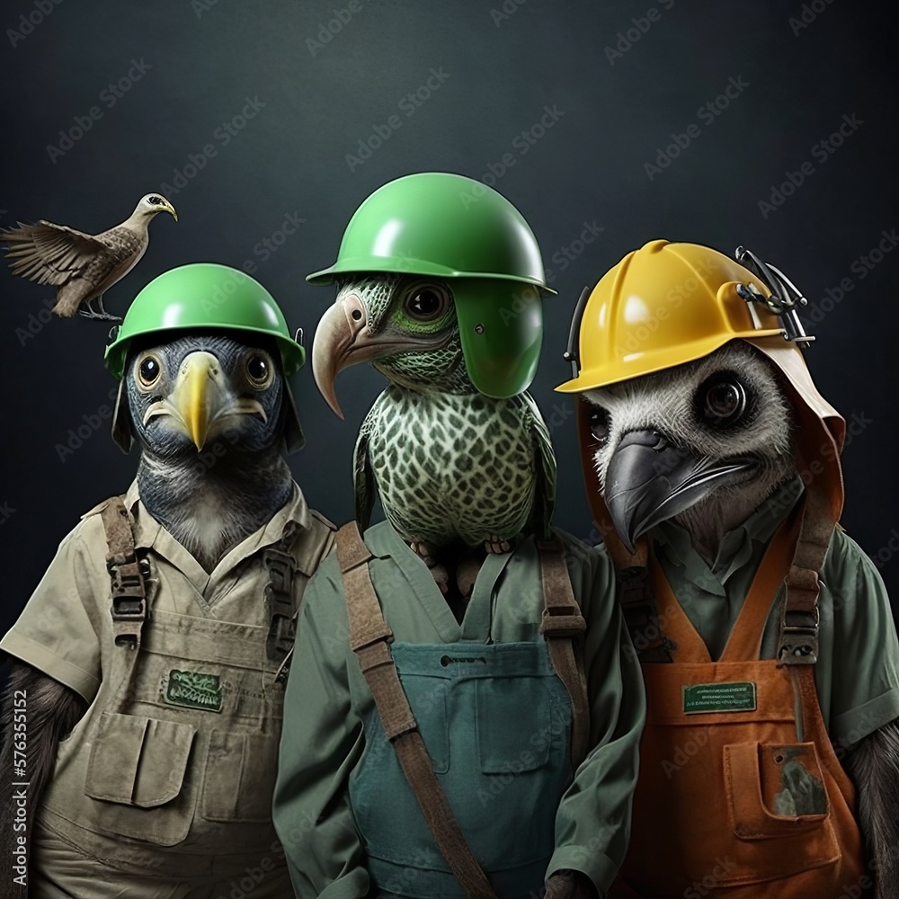 the animals are building in work clothes, they look like people, safety ...