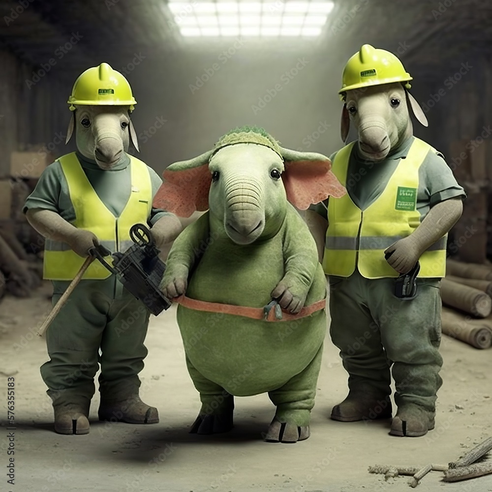 the animals are building in work clothes, they look like people, safety ...