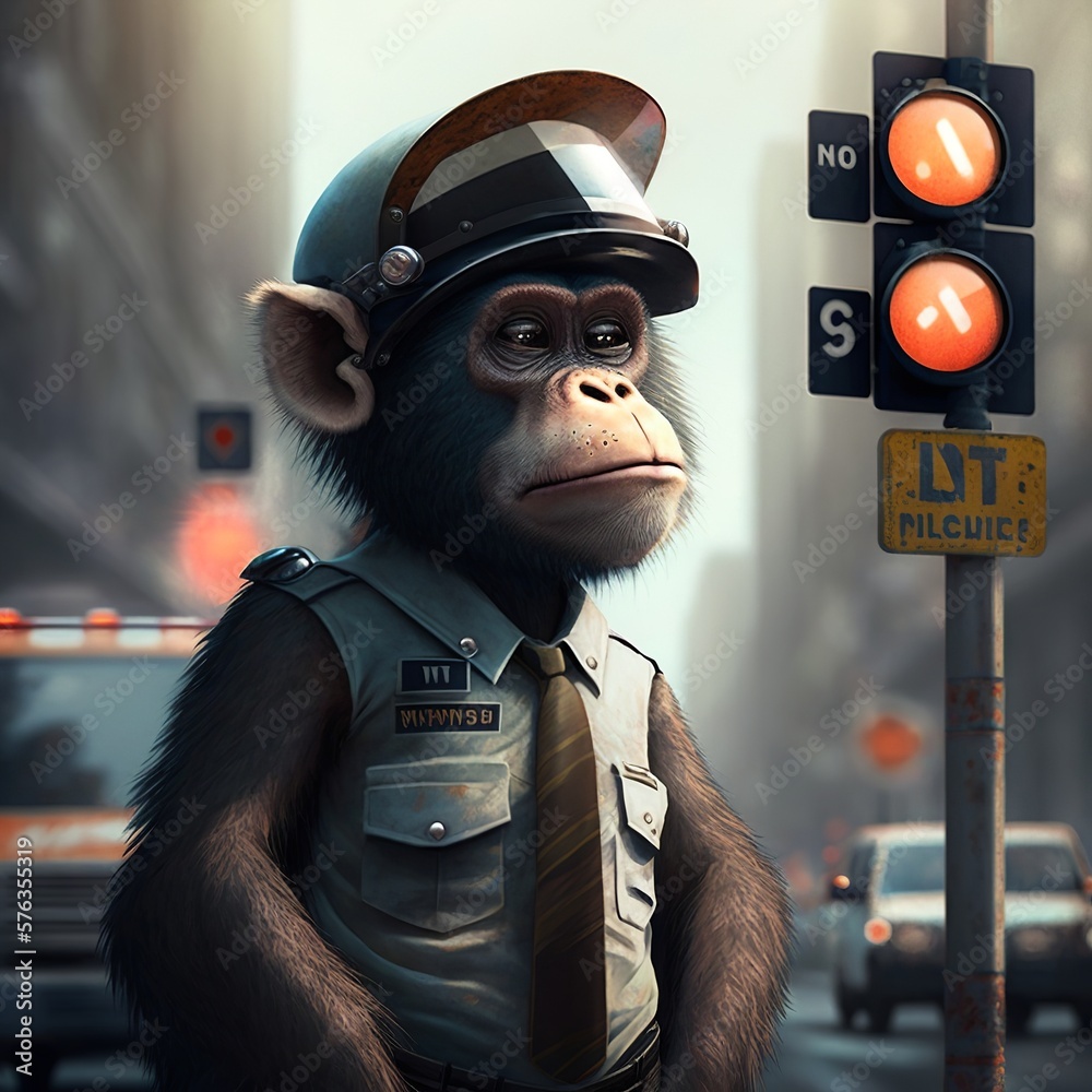 traffic control monkey policeman in a protective helmet safety in big ...