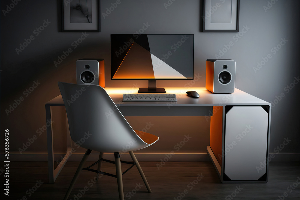 Generative AI illustration of modern workplace with computer Stock ...