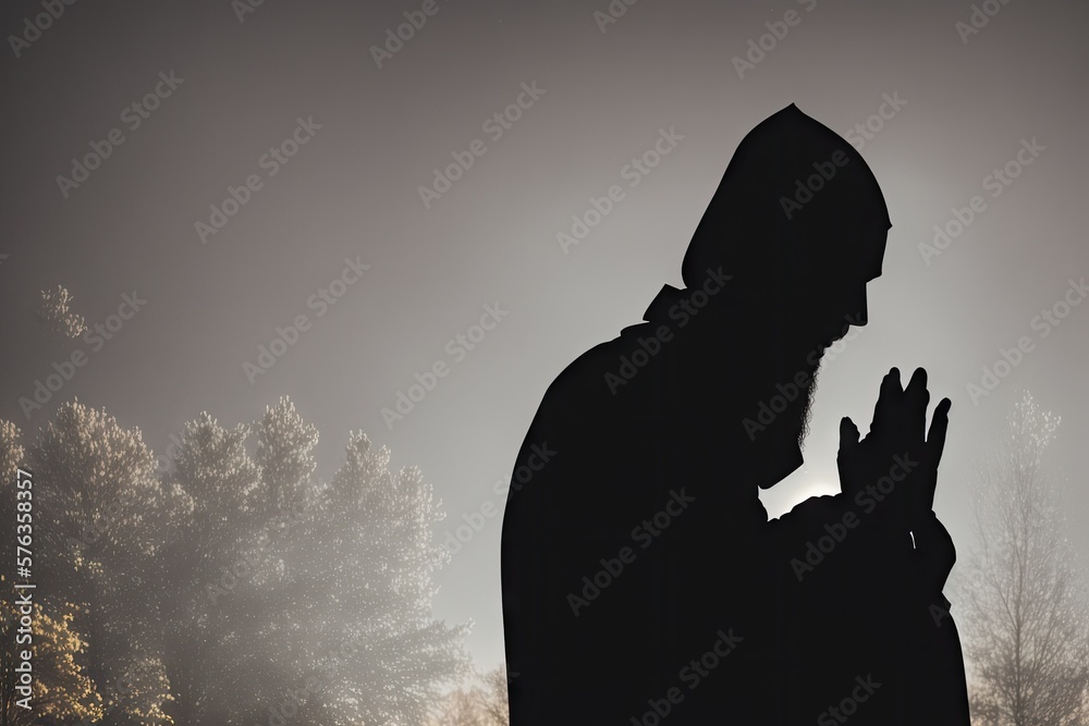Muslim praying in a mystical environment, silhouette photo, no face ...