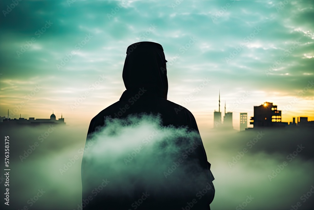 Muslim praying in a mystical environment, silhouette photo, no face ...