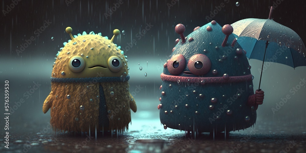 Monsters, kids, creatures, children in the rain, emotional, sadness ...