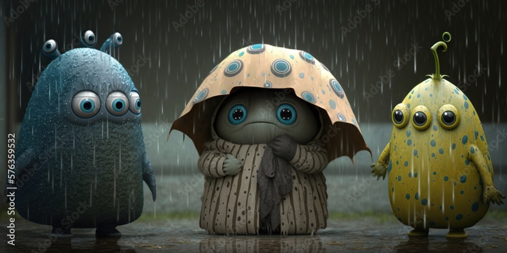 Monsters, kids, creatures, children in the rain, emotional, sadness ...