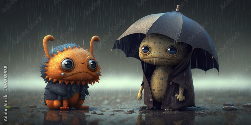 Monsters, kids, creatures, children in the rain, emotional, sadness ...