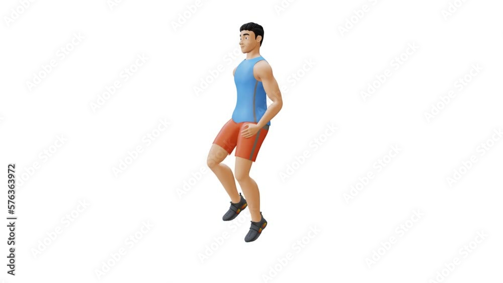 Side View High Knees Male exercise animation 3d model Running In Place ...