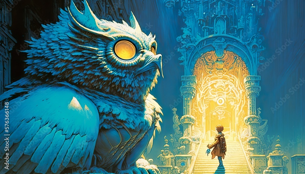 a horror owl in the with enchanted illuminating coated in moss, and ...