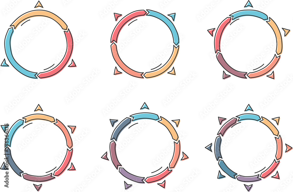 Hand drawn circle arrows with side arrows, circle infographics Stock ...