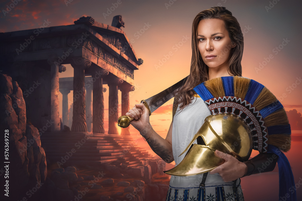 Artwork of brave warrior warrior with sword looking at camera against ...