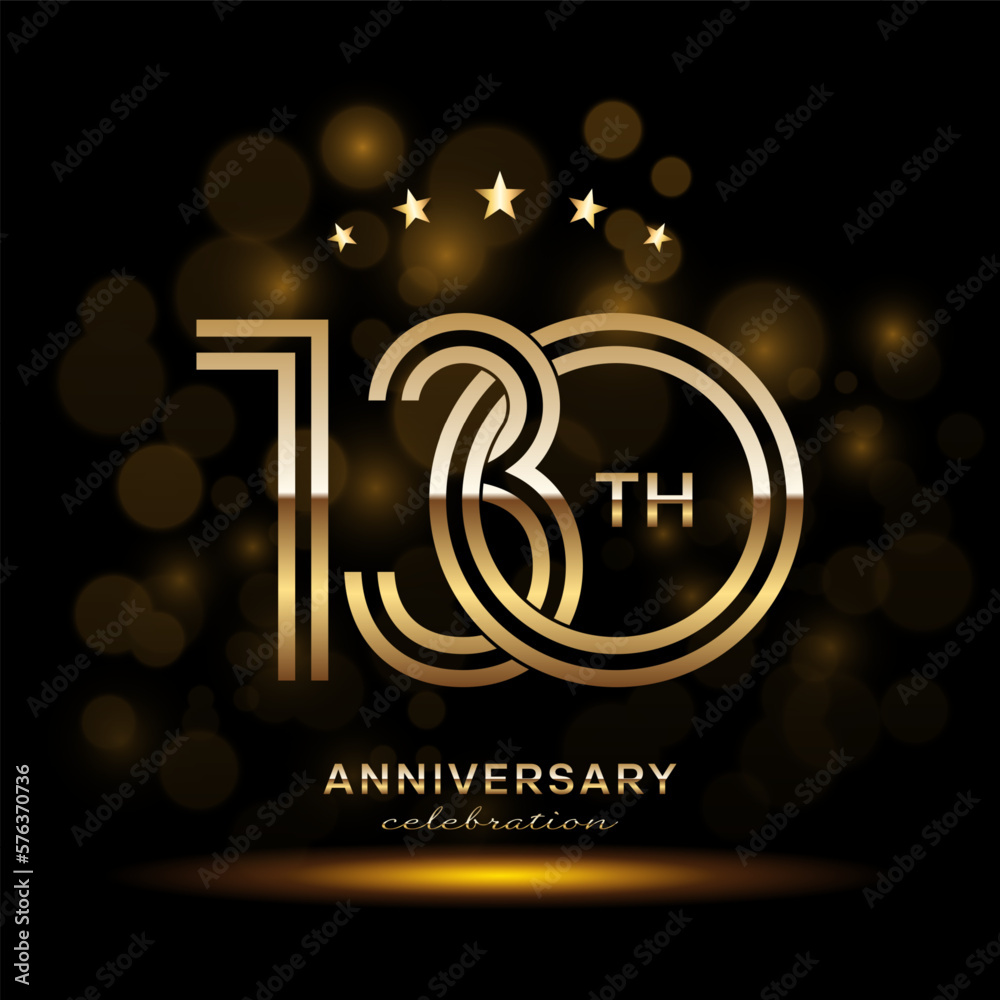130 year anniversary celebration. Anniversary logo design with double line and golden text ...